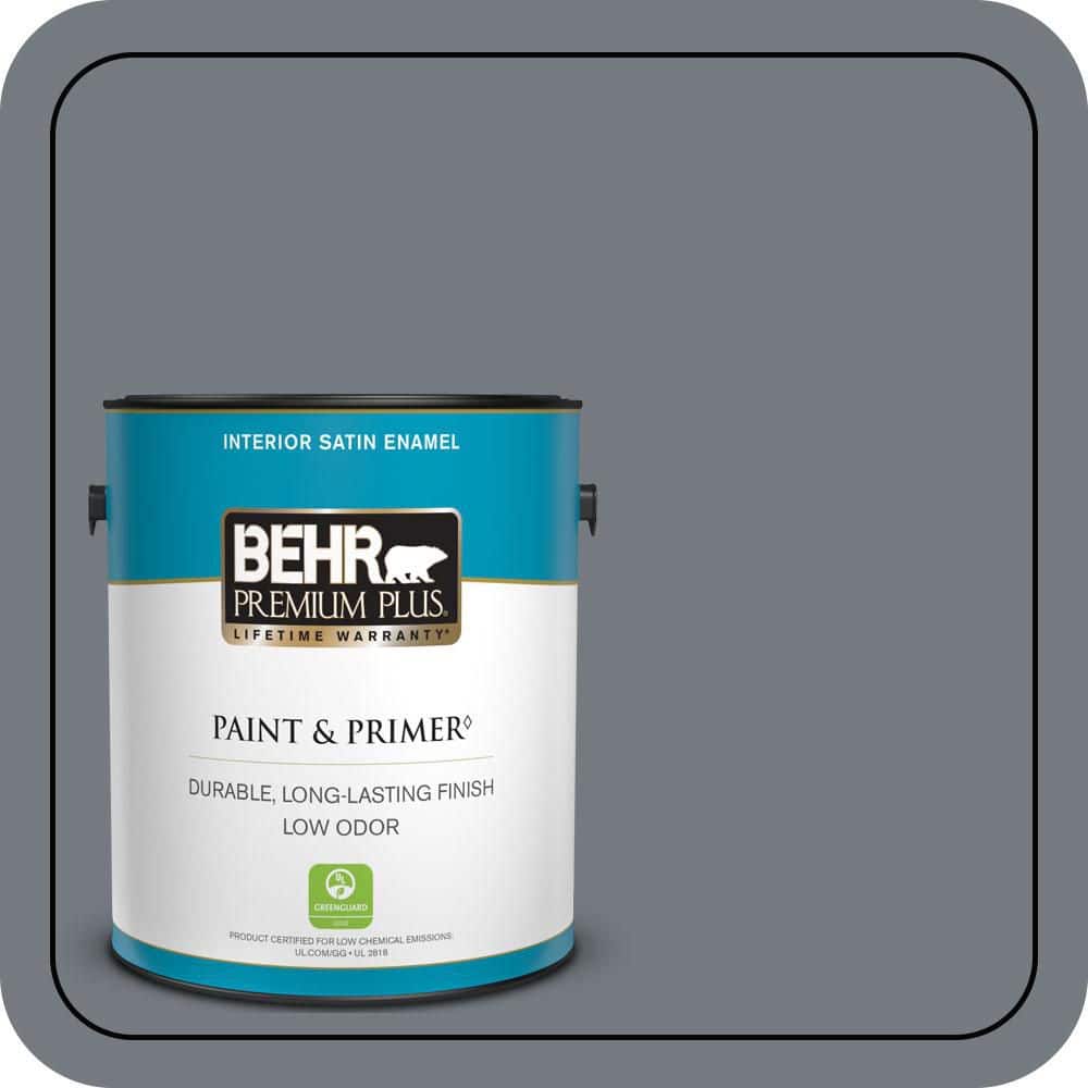 BEHR PREMIUM PLUS 1 gal. #N510-5 Liquid Mercury color Satin Enamel Low ...