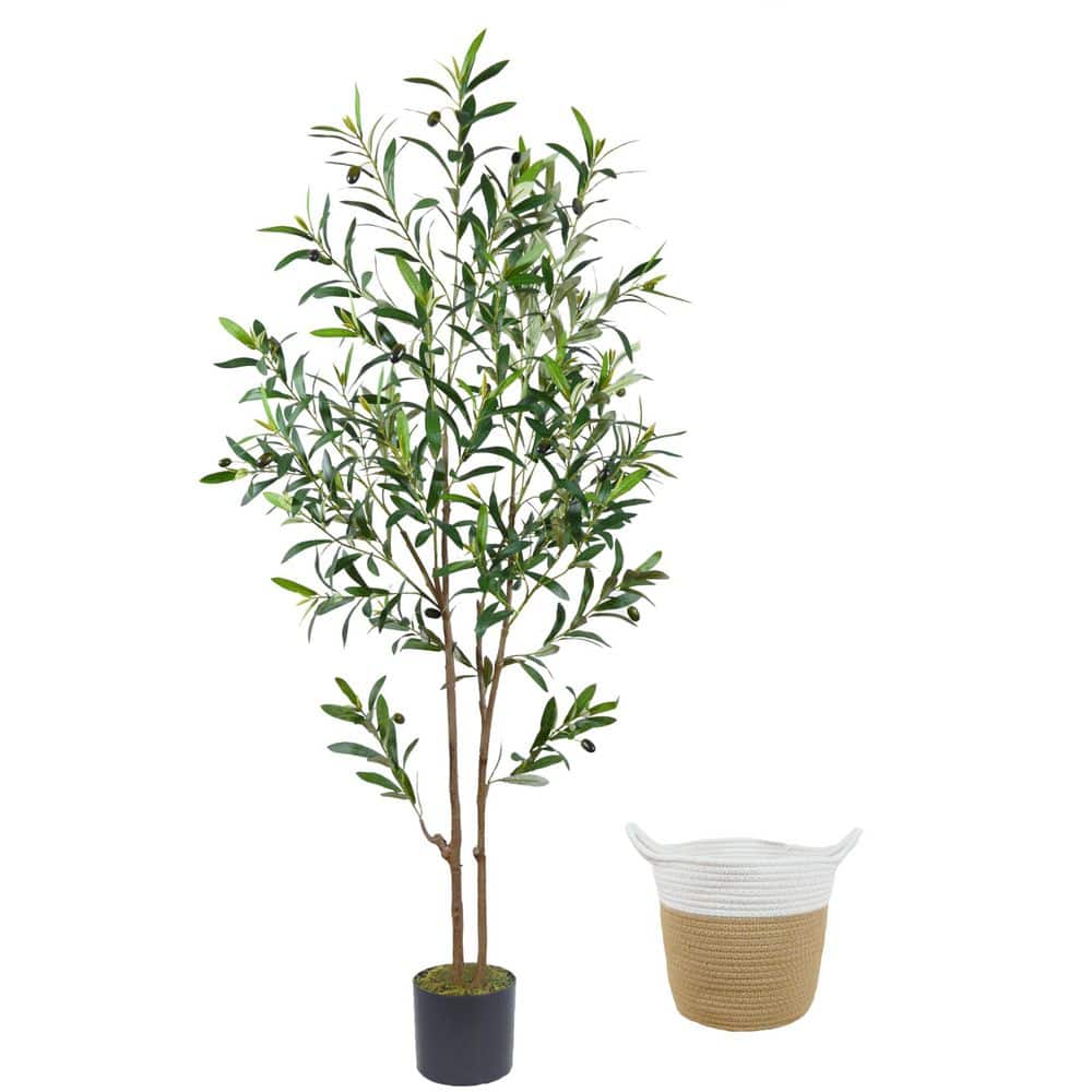 5 ft. Artificial Olive Tree in Black Pot with Basket WK0561 - The Home ...