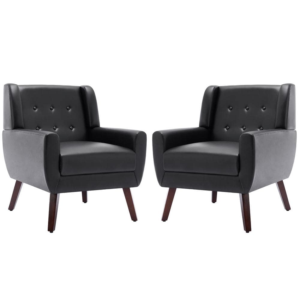 Reviews for Uixe Mid-Century Modern Button Black PU Leather Accent Arm ...