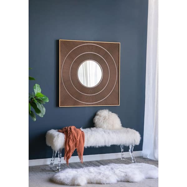 Brown 39 in. W x 39 in. H Contemporary Square Metal Framed Wall Mirror ...