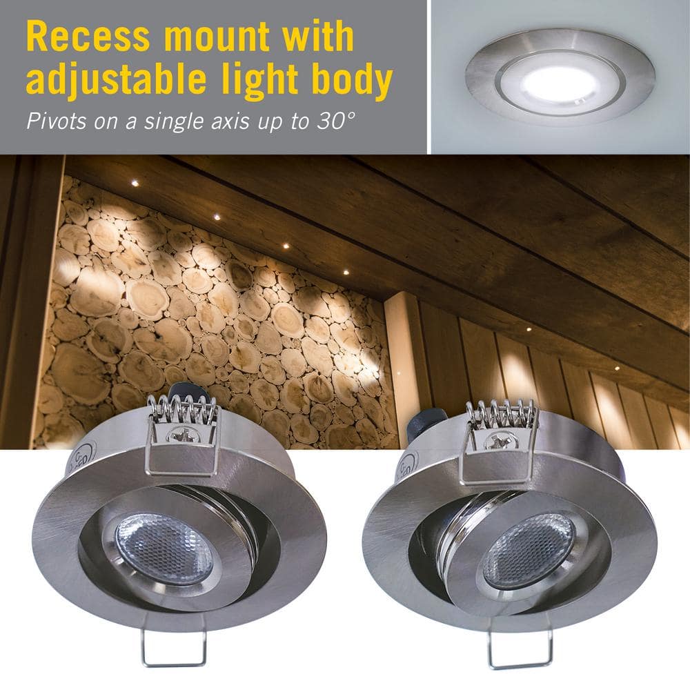 2 in. Soft White Recessed LED Swivel Puck Light, Brushed Steel Best ...