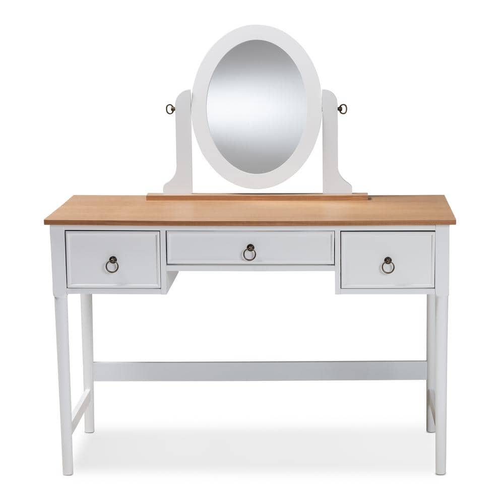 Baxton Studio Sylvie White and Natural Bedroom Vanity Table 154-9038-HD ...