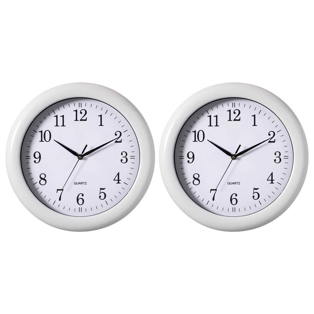 CLOCKSWISE Set of 2 13.75 in. Plastic White Round Silent, Non-Ticking ...