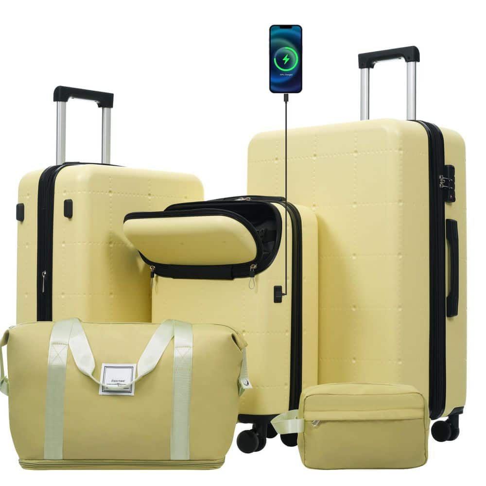 Merax 5 Bags 5-Piece Yellow Expandable ABS Luggage Set with Duffel Bag ...
