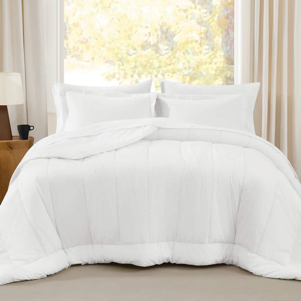 Brooklyn Loom Oversized Cotton Percale White King 3 Piece Comforter Set ...