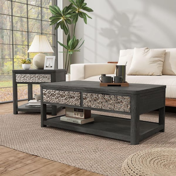 Furniture of America Hairin 2-Piece 48 in. Ash Gray Rectangle Wood ...
