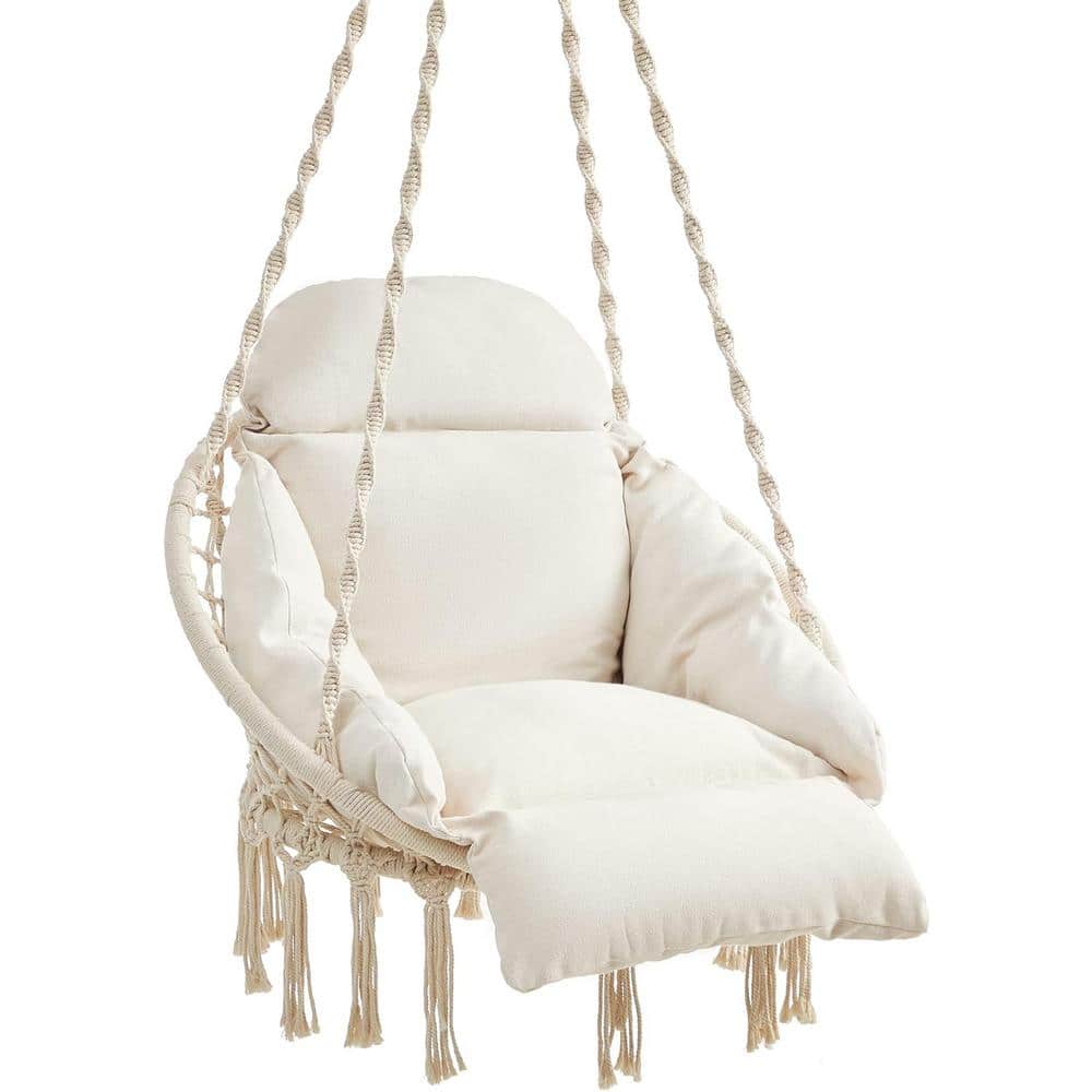 Nordic Hygge Hammock Chair with Large Thick Cushion, Cloud White ...