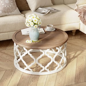HOUSEHOLD ESSENTIALS Jamestown 31.5 in. Scandinavian White Round Particle Board Coffee Table ...