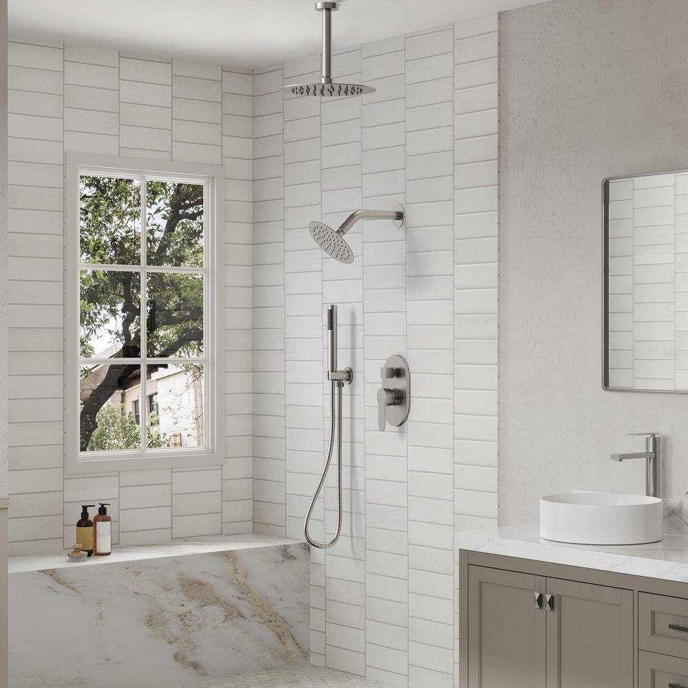 EVERSTEIN 3-Spray Patterns Round Fixed Shower Head 10 and 6 in. with 2. ...