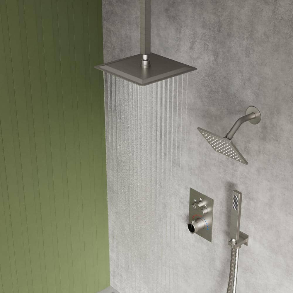 YAWWALK Thermostatic 7-Spray 12 in. Ceiling Mount Dual Shower Head and ...
