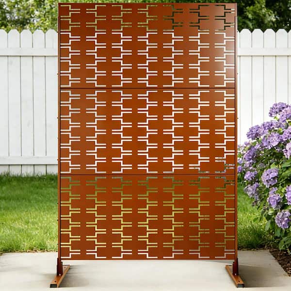 Coporesell 76 in. x 48 in. Freestanding Decorative Privacy Screen Brown ...