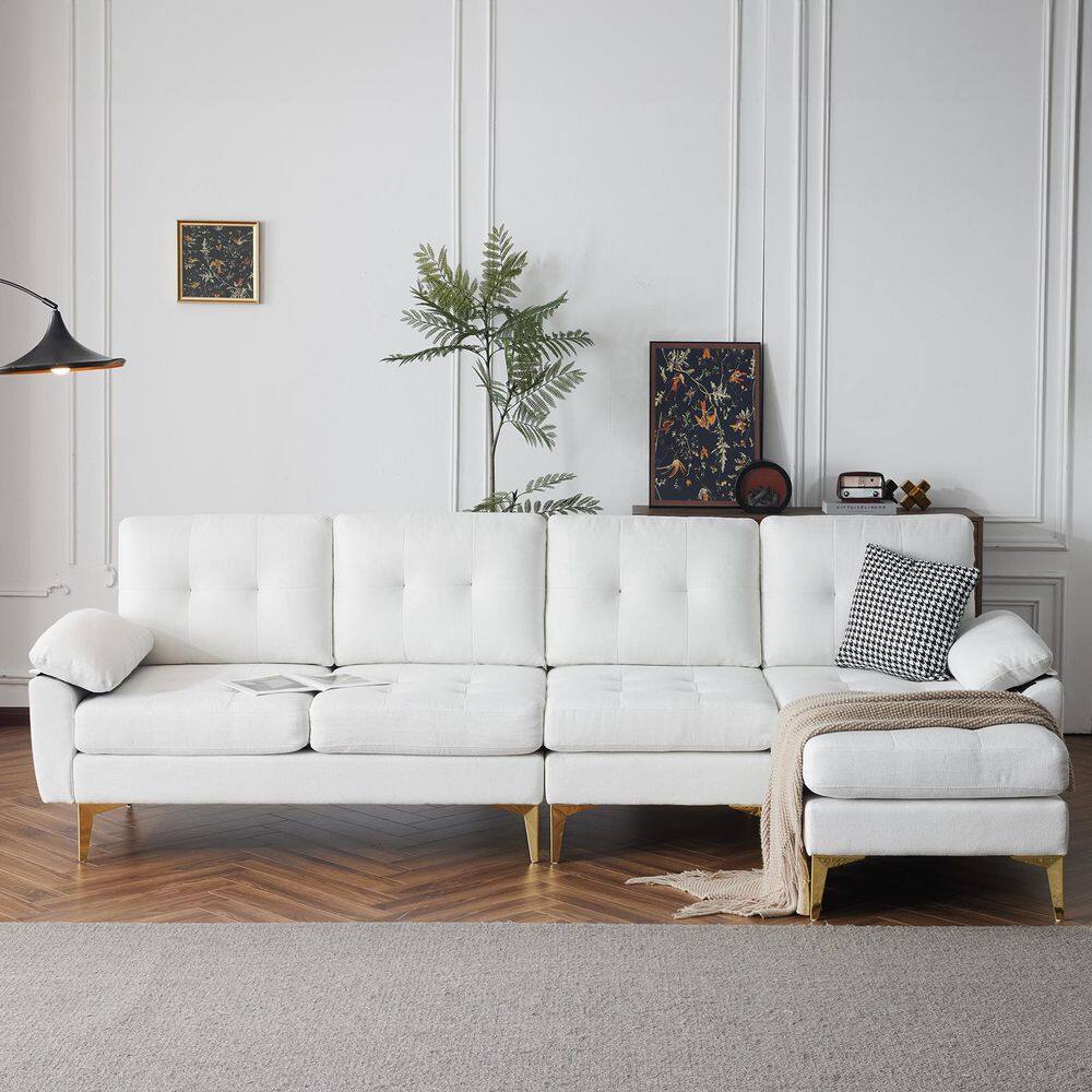 Karl home 111 in, Pillow Top Arm 3-Piece L-shaped Polyester Modern Sectional Sofa in. White with ...