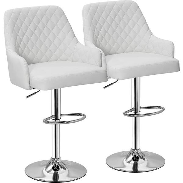 VECELO White Modern Bar Chair with Back Adjustable Swivel Bar Stools ...