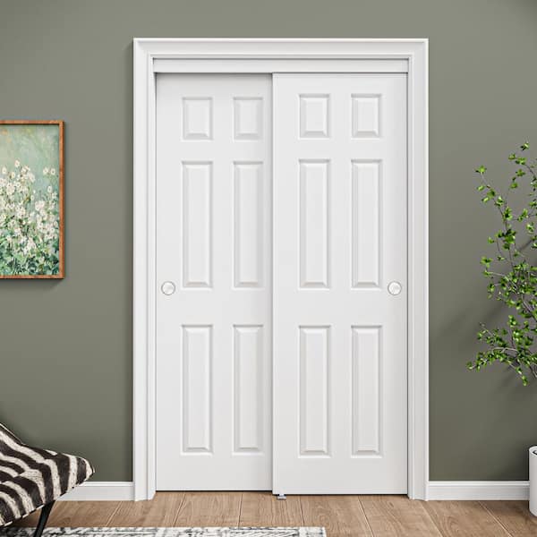ARK DESIGN 48 in. x 80 in. Paneled 6-Lite White Primed MDF Composite ...