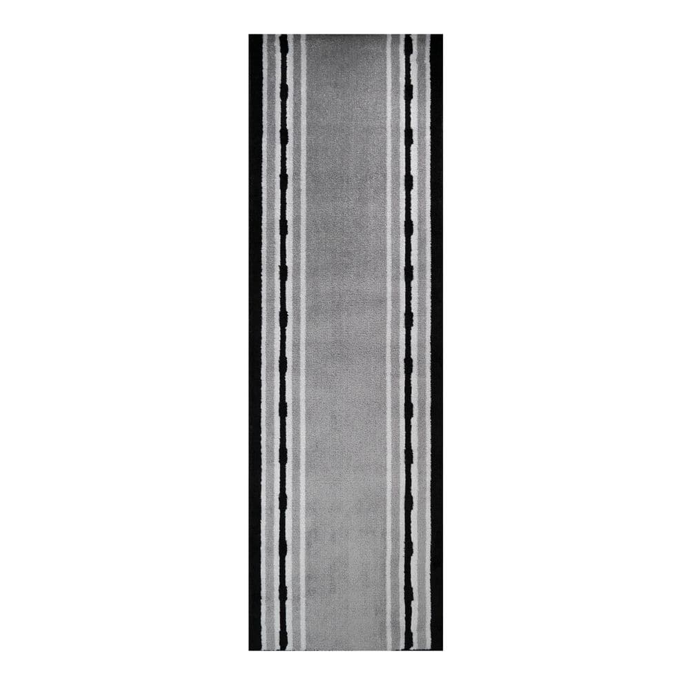 RugStylesOnline Custom Size Runner Rug Dot Border Black-Gray 26 in. W x ...