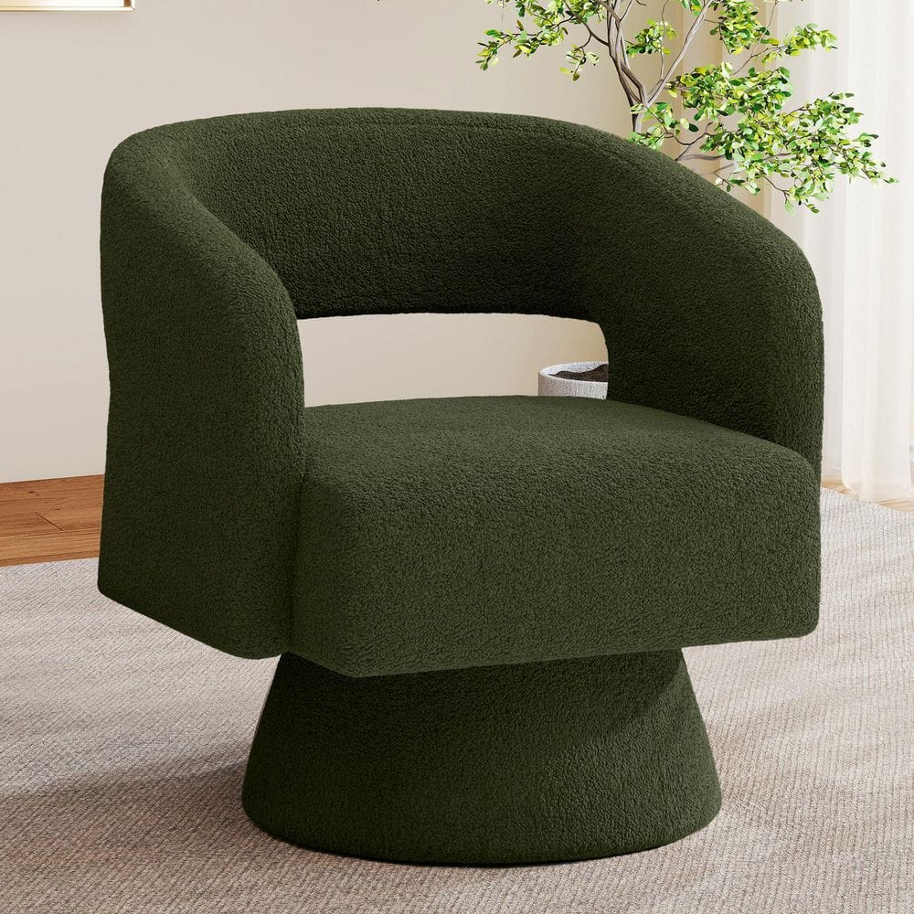 HOMEFUN Modern Oversized Green Teddy Upholstered Barrel Round Arm Chair ...