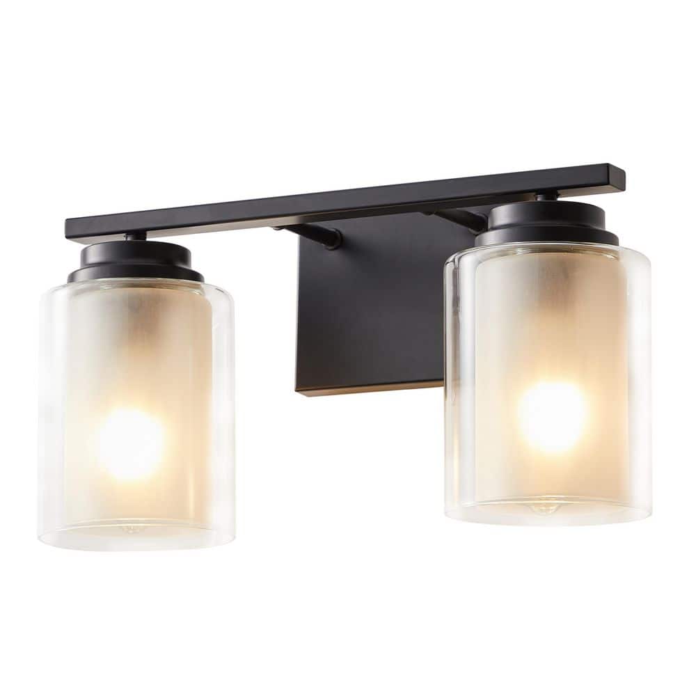 aiwen 15.4 in. 2-Light Modern Black Bathroom Vanity Light Over Mirror ...