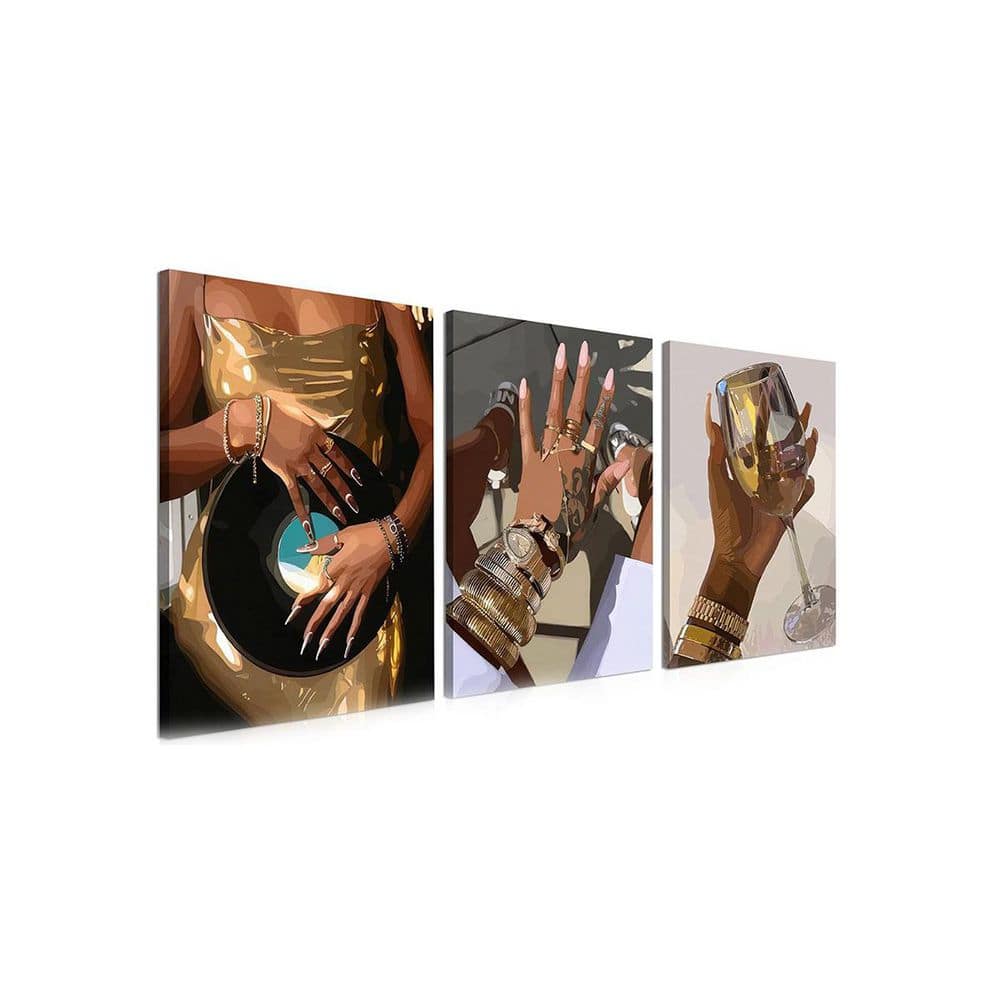 Black Girl Wall Art Set of 3, Gold African American Woman Wall Decor Framed 16x24 inch ...