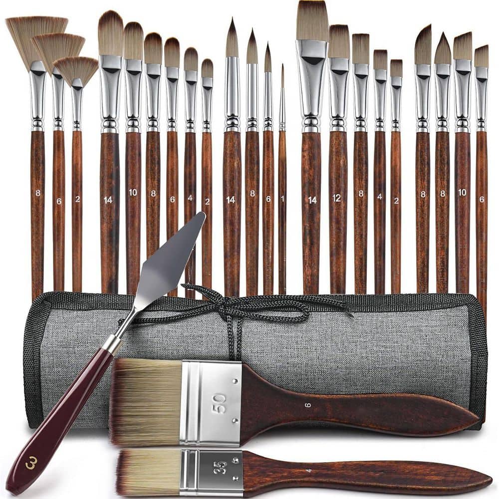 KIWDZFU 25-Pcs Paint Brush Set Professional Artist Series with ...