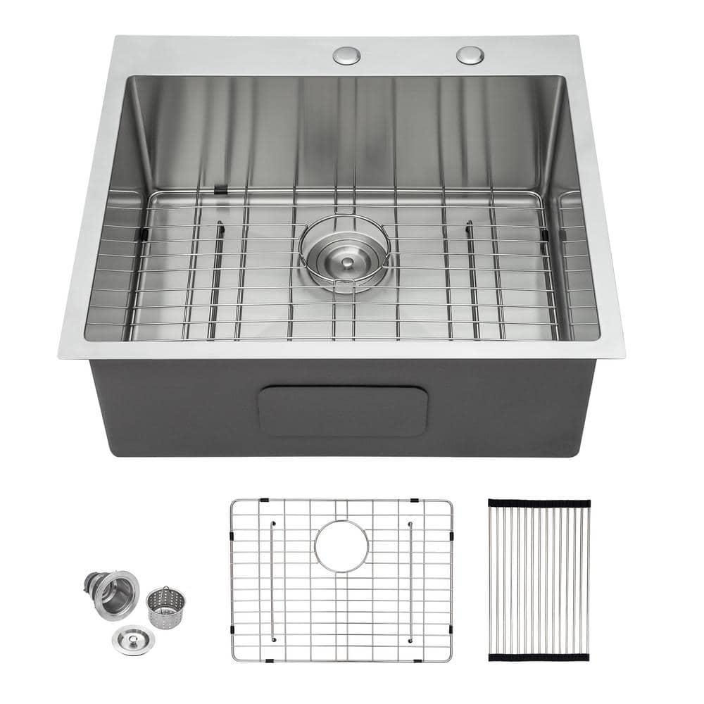 Logmey 28 in. Drop in Single Bowl 18-Gauge Stainless Steel Kitchen Sink ...