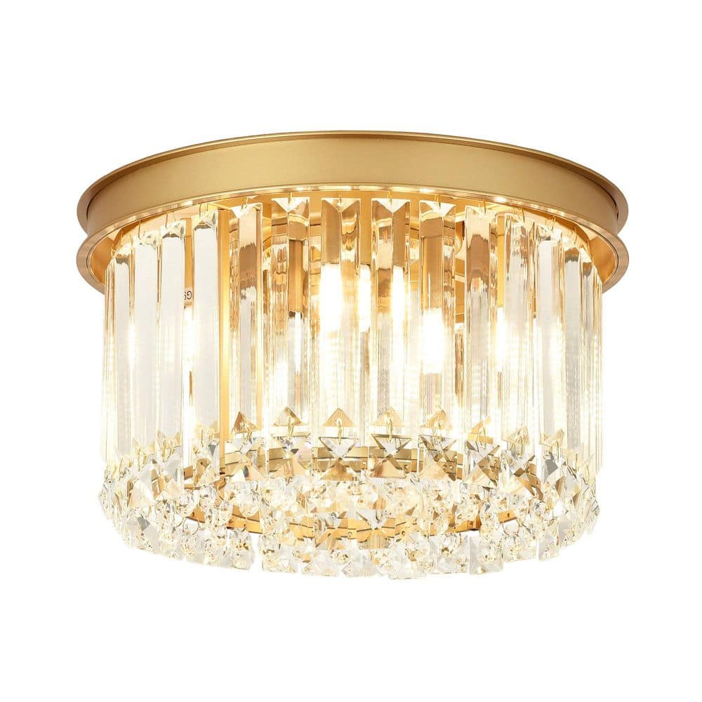 Henveton Essel 11.81 in. 4-Light Gold Modern Crystal Semi-Flush Mount ...