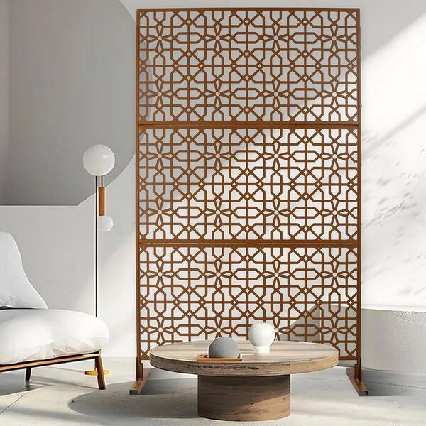 Coporesell 76 in. x 48 in. Freestanding Decorative Privacy Screen Brown ...