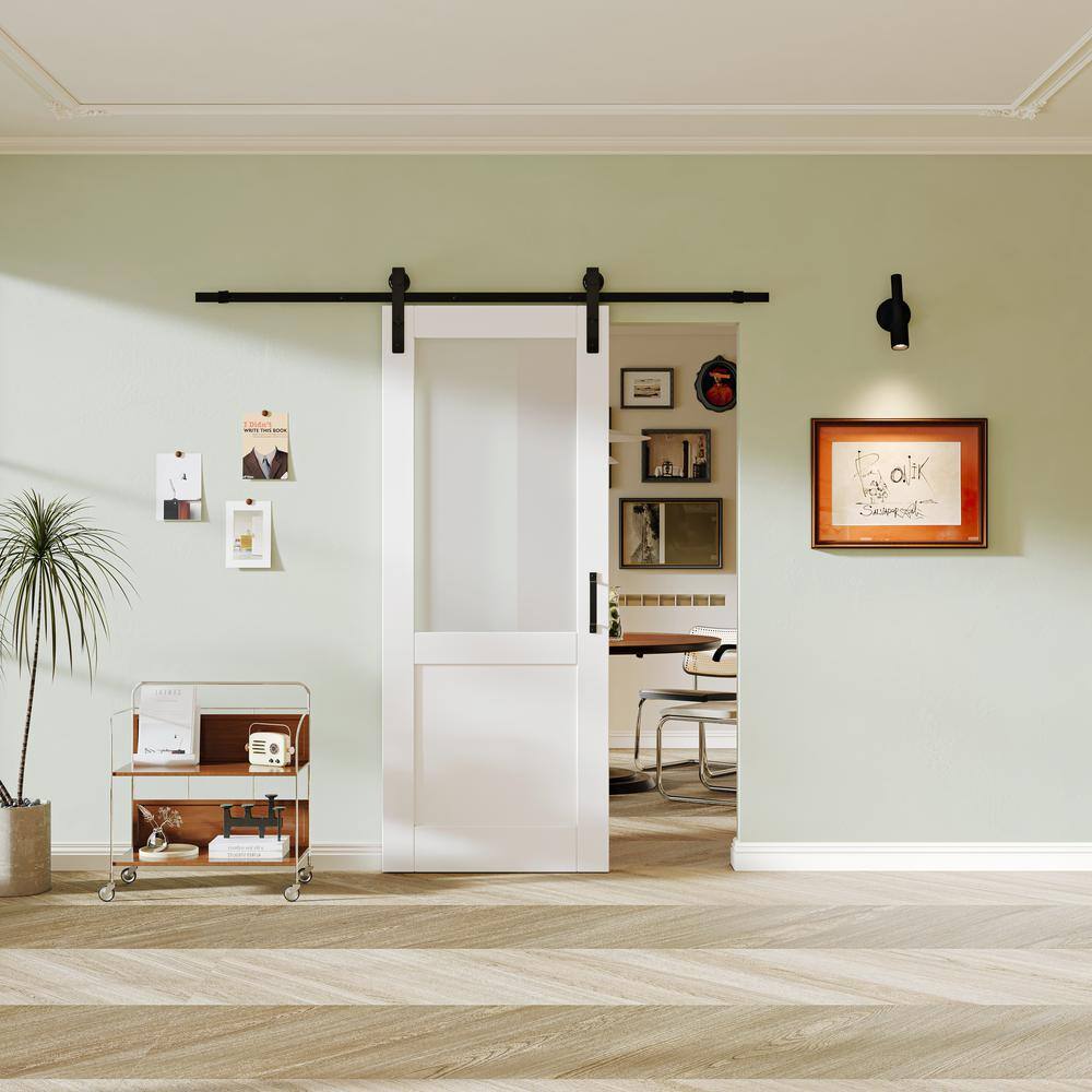 ARK DESIGN 30 in. x 80 in. 1/2 Lite Tempered Frosted Glass White Primed ...