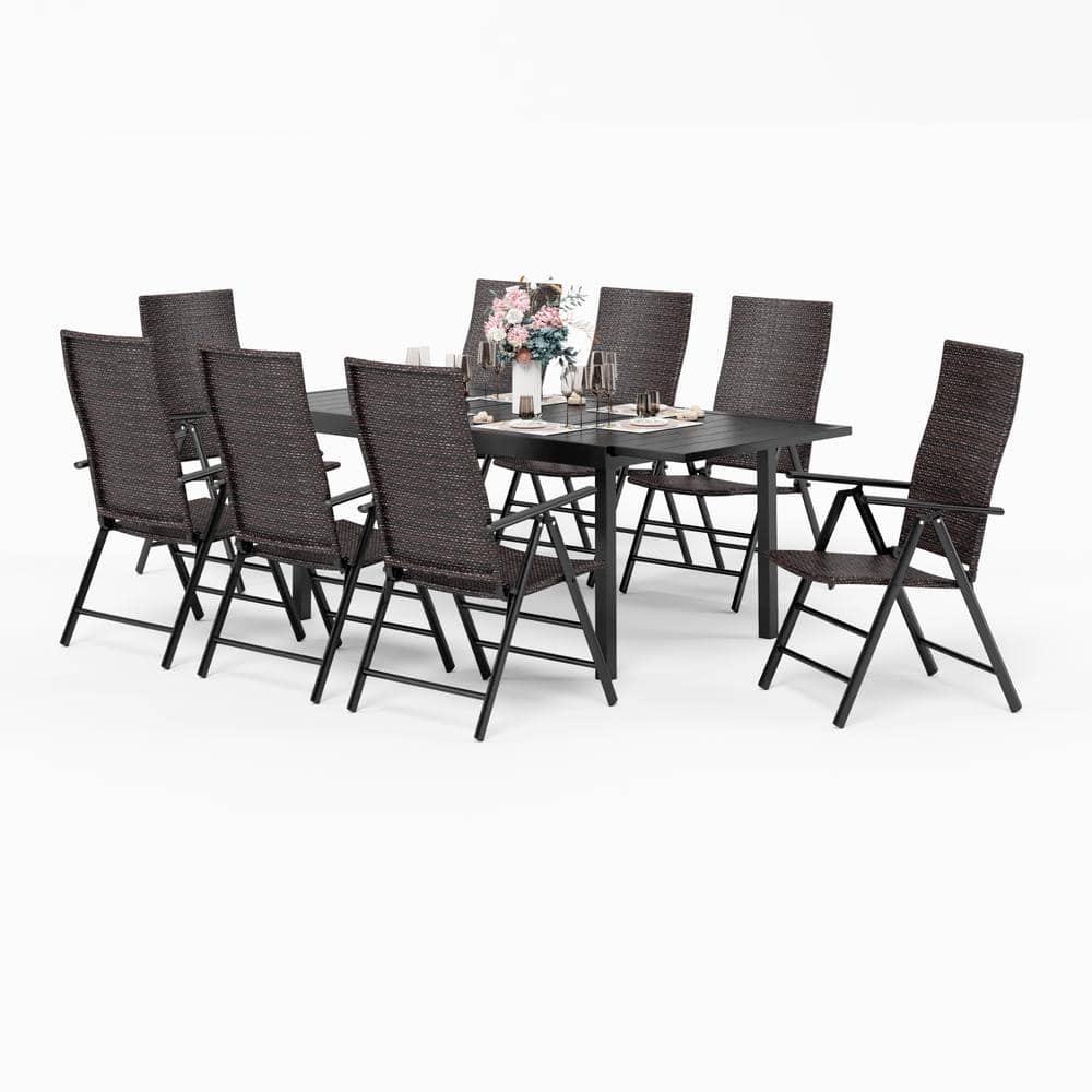 PHI VILLA 9-Piece Rattan Patio Outdoor Dining Set with Rectangle ...