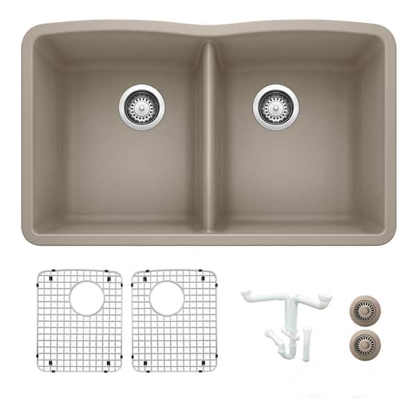 Blanco Diamond 32 in. Undermount Double Bowl Truffle Granite Composite ...