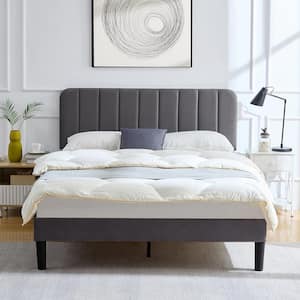 VECELO Upholstered Bed Frame, Gray Queen Metal Frame With 4-Storage ...