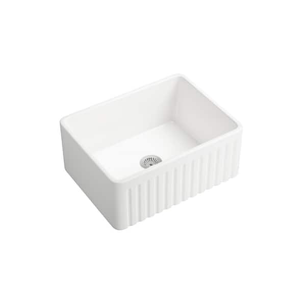 Flynama 24.00 in. Drop-In Single Bowl Farmhouse/Apron Front Ceramic ...
