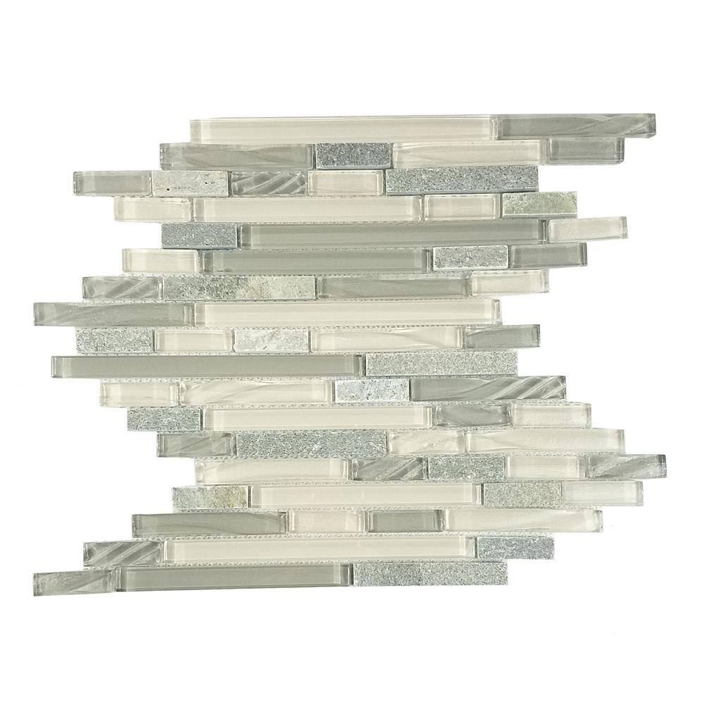 ABOLOS New Era Shell Gray 12 in. x 12 in. Linear Glass and Stone Mosaic ...