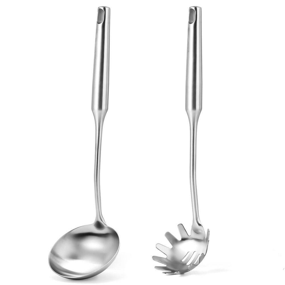 Wudkey Stainless Steel Soup Ladle and Spaghetti Spoon Set, Pasta ...
