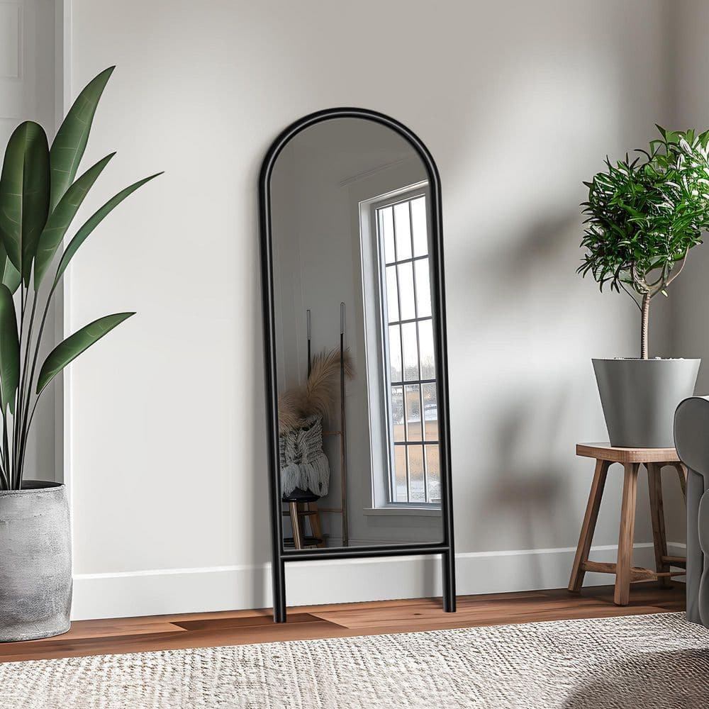Lumioca Black 21 in. W x 64 in. H Arched Solid Wood Ladder Full Length ...