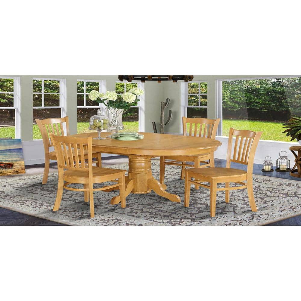 East West Furniture 5-Piece Oval Natural Oak Finish Solid Wood Top ...