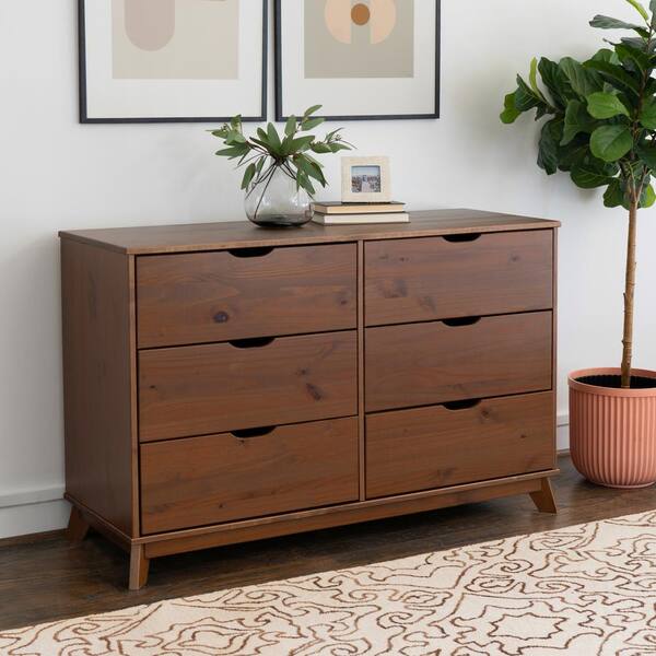 Linon Home Decor Pheba 4 Piece Walnut Brown Wood Frame Full Platform Bed 6 Drawer Dresser and 2 2 Drawer Nightstand Bedroom Set THD04903 The Home Depot