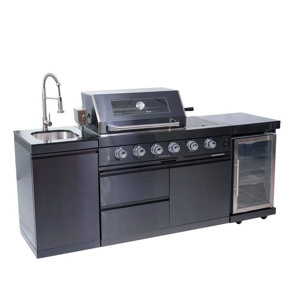 JimsMaison 4-Burner Propane Gas Grill Island in Black with Sink ...