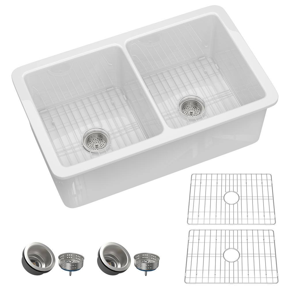 NTQ 32 in Undermount Kitchen Sink Rectangular Double Bowl Kitchen Sink ...