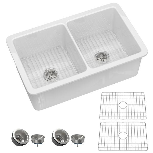 NTQ 32 in Undermount Kitchen Sink Rectangular Double Bowl Kitchen Sink ...