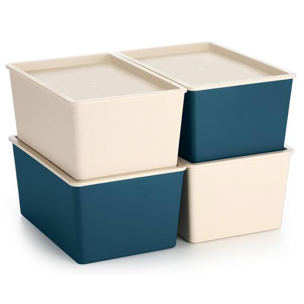 Multi-Colored 10.4 in. x 5 in. Plastic Decorative Box Set of 4 with Lid ...