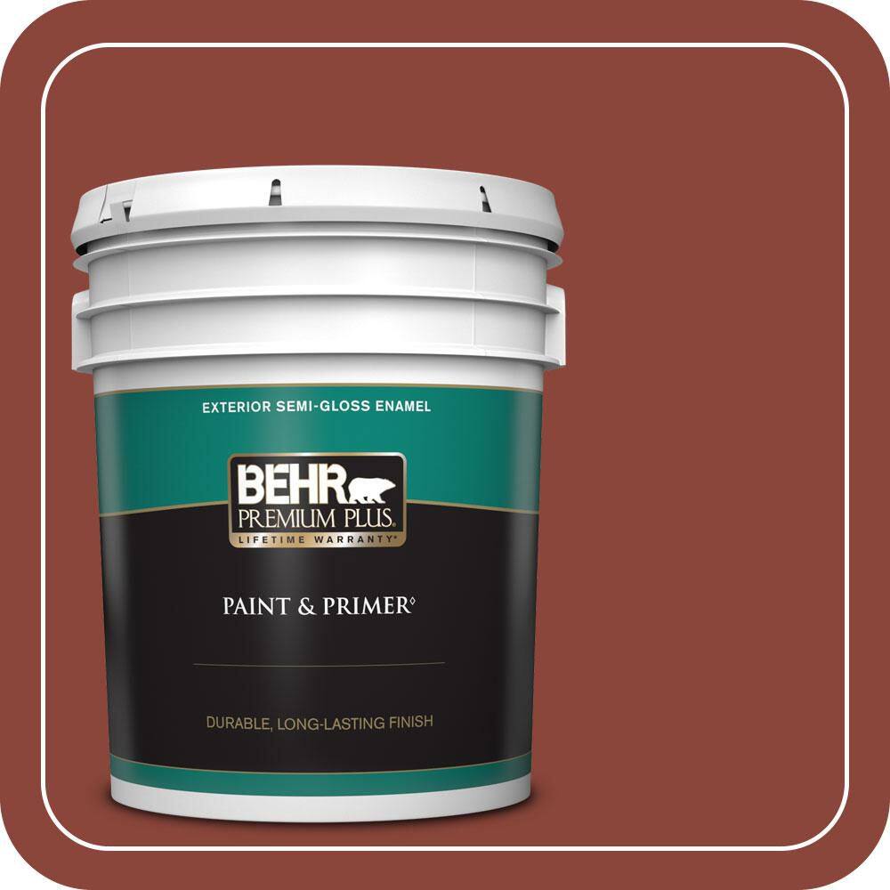 BEHR PREMIUM PLUS 5 gal. #ECC-46-3 Red Hawk Semi-Gloss Enamel Exterior ...