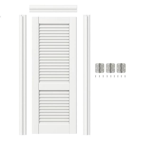 TENONER 32 in. x 80 in. Louvered White Primed MDF Wood Single Pre-Hung ...