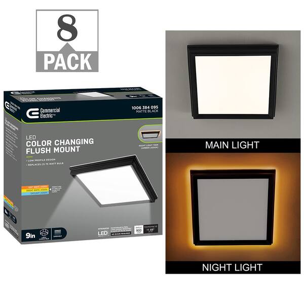 Commercial Electric Low Profile 9 in. Matte Black Square LED Flush ...