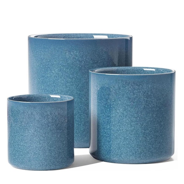 Large Blue Ceramic Indoor/Outdoor Planter (7.3 in. W x 5.6 in. H ...