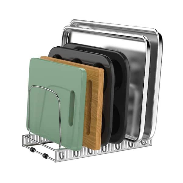 Wudkey Silver Cutting Board Organizer Rack, Expandable Baking Tray and ...