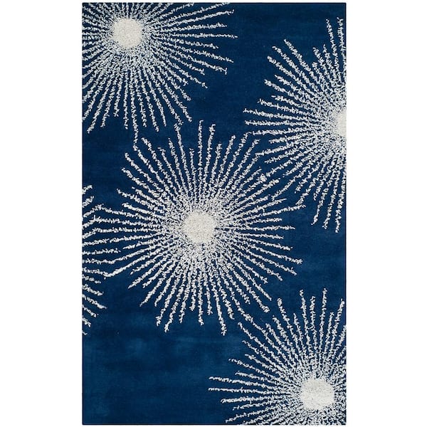 SAFAVIEH Soho Dark Blue/Ivory 5 ft. x 8 ft. Floral Area Rug SOH712M-5 ...