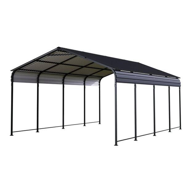 10 ft. x 15ft. Metal Heavy Duty Galvanized Steel Outdoor Carport Garage with Reinforced Base for ...