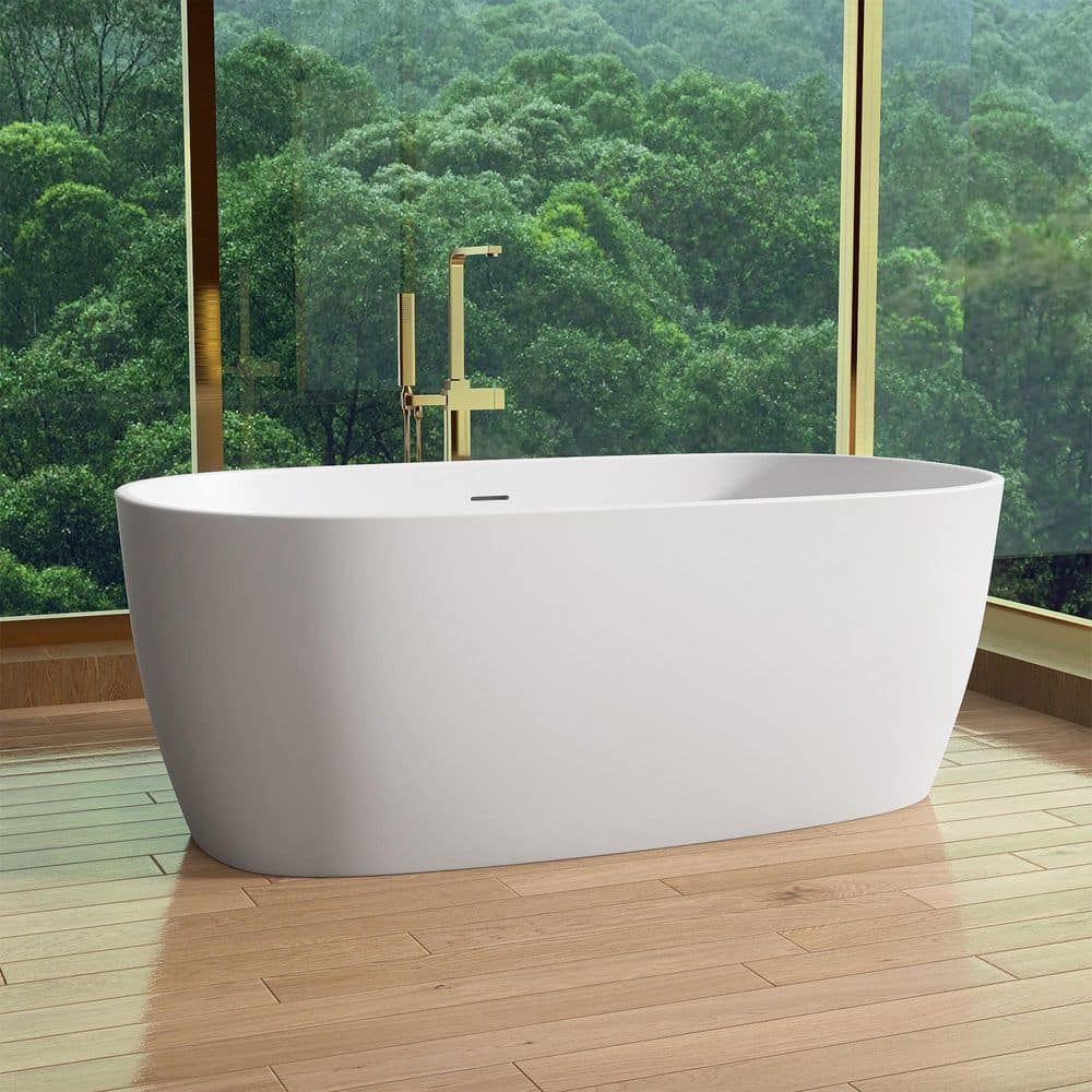 NTQ 67 in. x 33 in. Solid Surface Soaking Bathtub with Center Drain Free Standing Flat Bottom ...