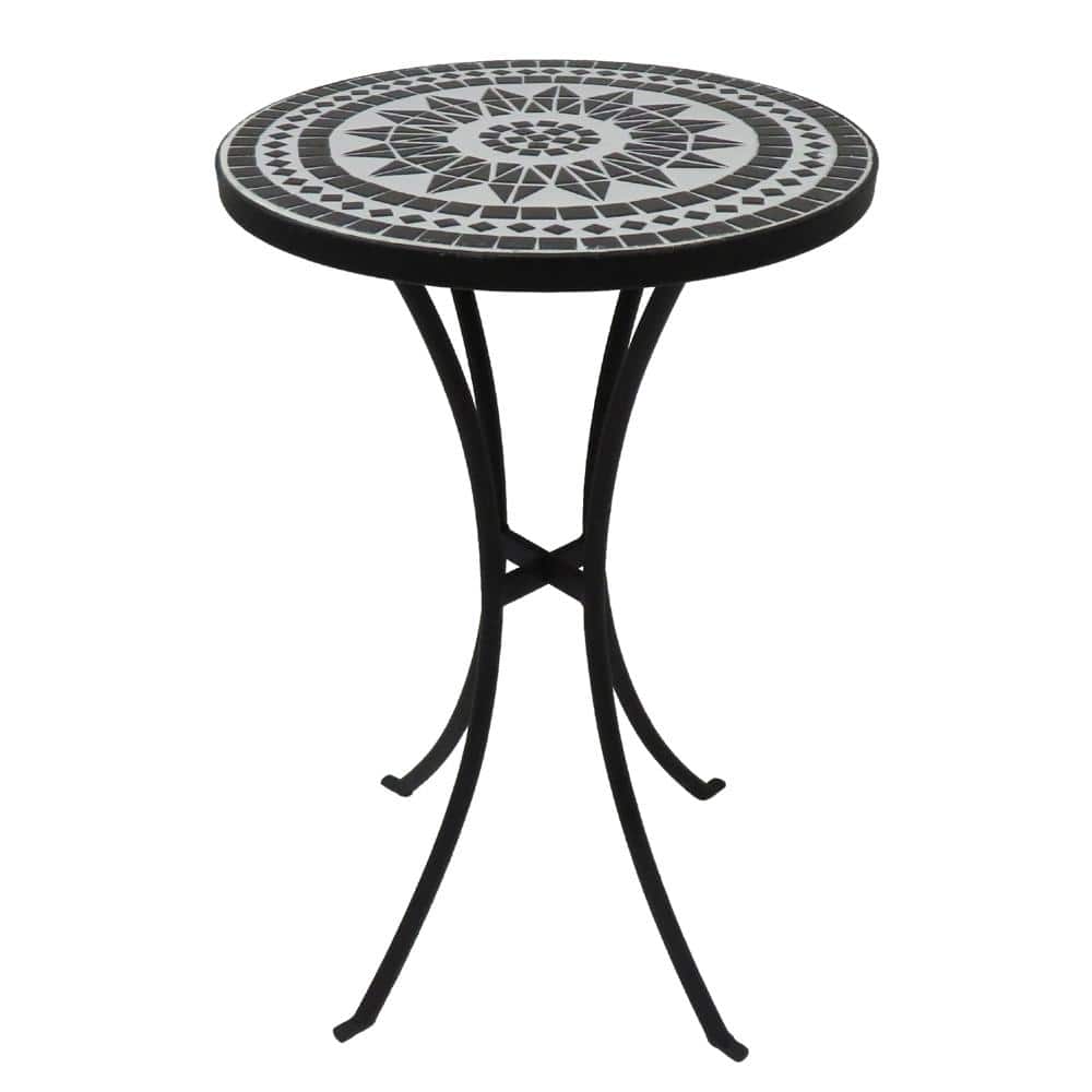 matrix decor Metal Outdoor 14 Inch Round Concrete Tile ToDining Table in Black MD-B082116841 ...