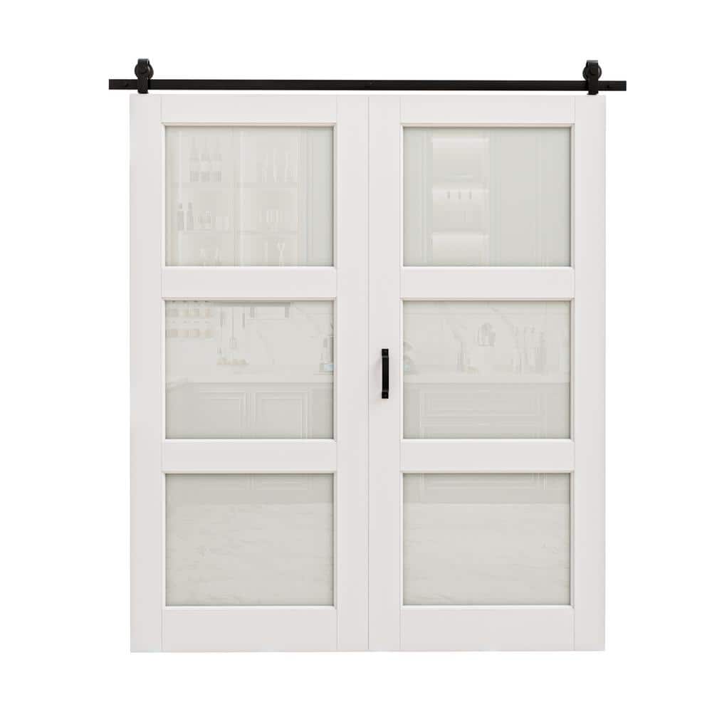 ARK DESIGN 56 in. x 80 in. 3-Lite Tempered Frosted Glass White Finished ...